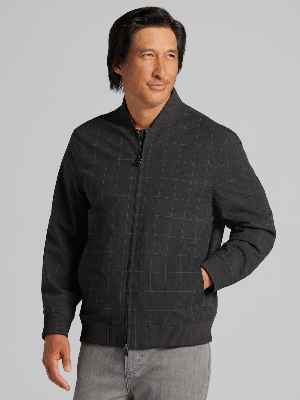 Awearness Kenneth Cole Modern Fit Windowpane Bomber Jacket | Men's Sweaters | Moores Clothing