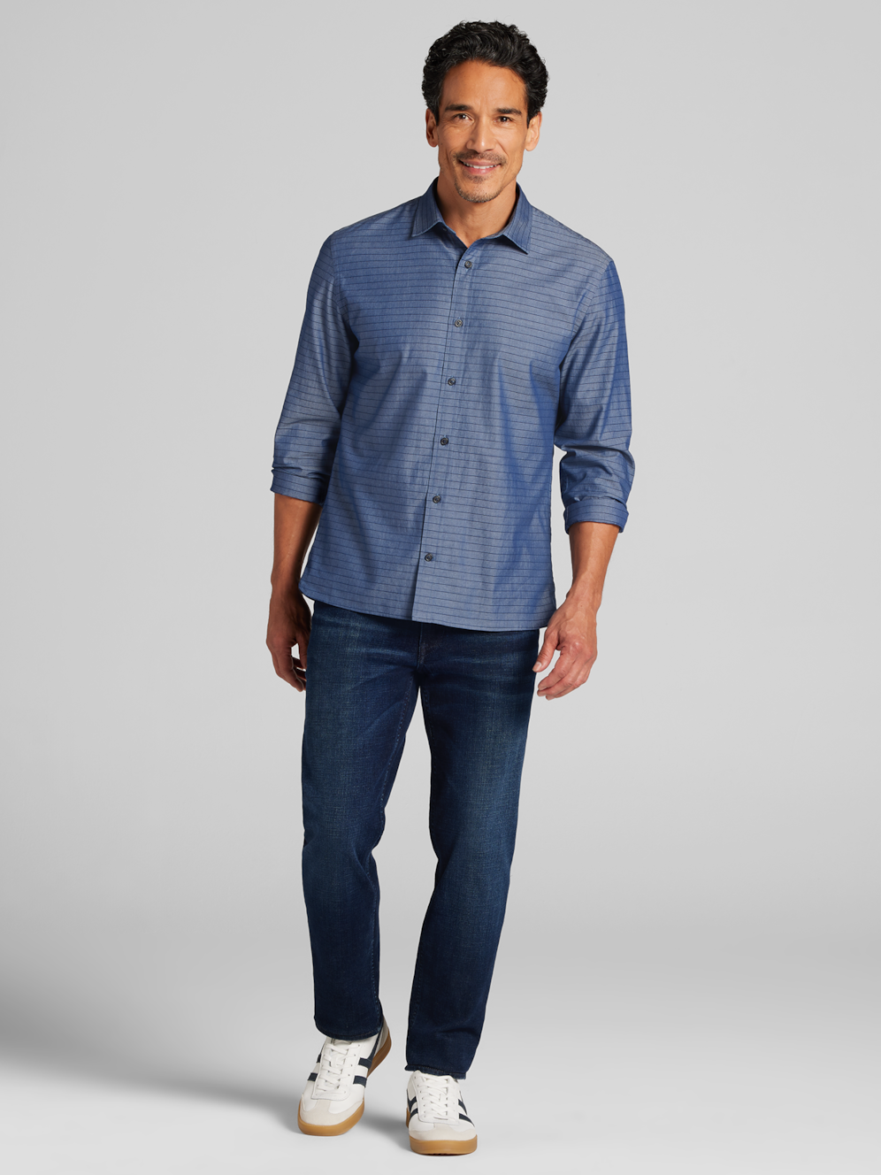 Joseph Abboud Indigo Blue Modern Fit Horizontal Stripe Button Up Shirt ...