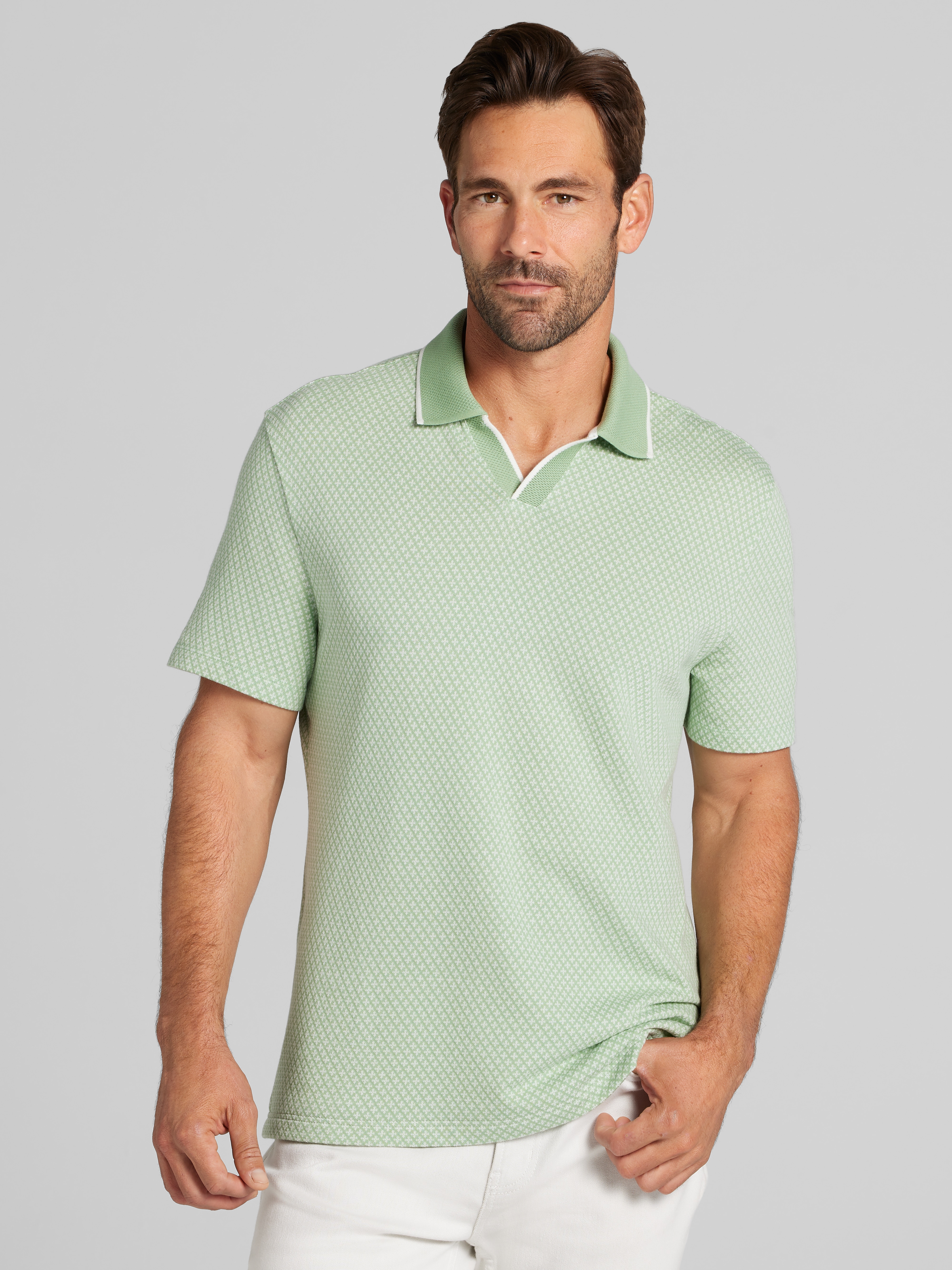 Joseph Abboud Modern Fit Jacquard Knit Johnny Collar Polo | Men's ...
