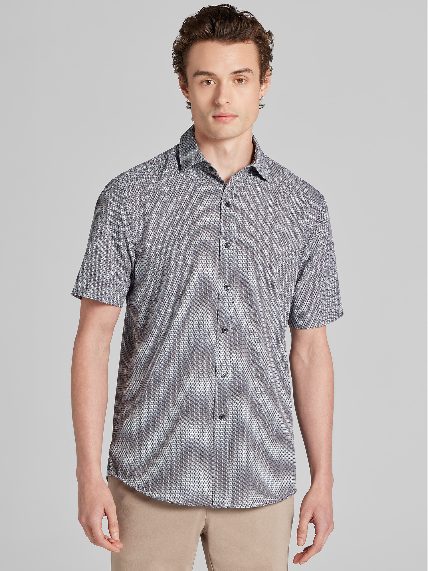 Awearness Kenneth Cole Slim Fit Short Sleeve Patterned Button Up Shirt ...